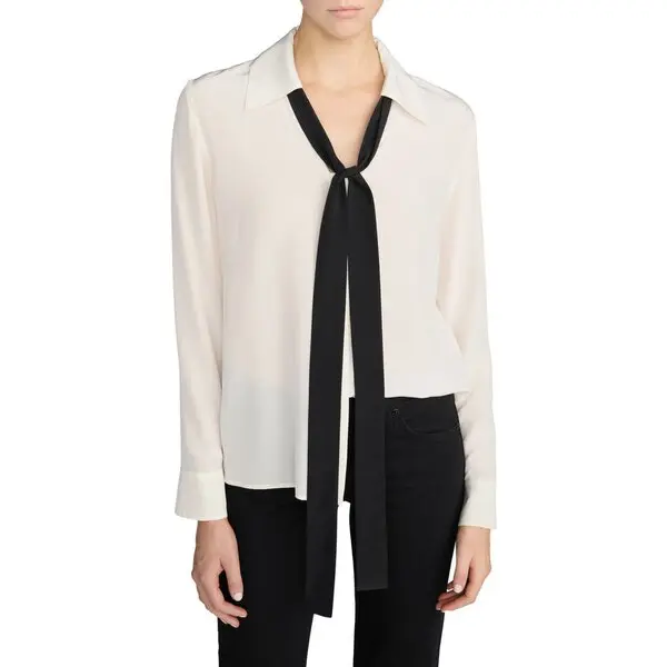 FRAME Contrast Tie Silk Shirt - Cream
