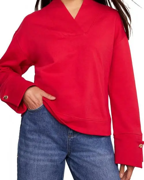 Mint Velvet Cotton V-neck Sweatshirt With Button Detail