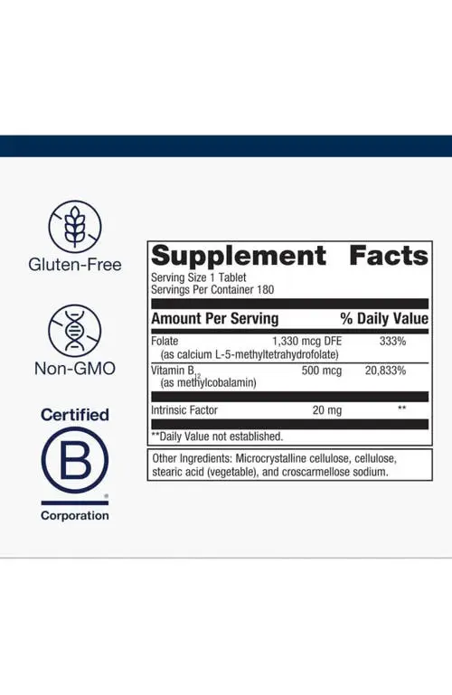 METAGENICS Intrinsi Vitamin B12-folate Supplement Tablets 180 Tablets