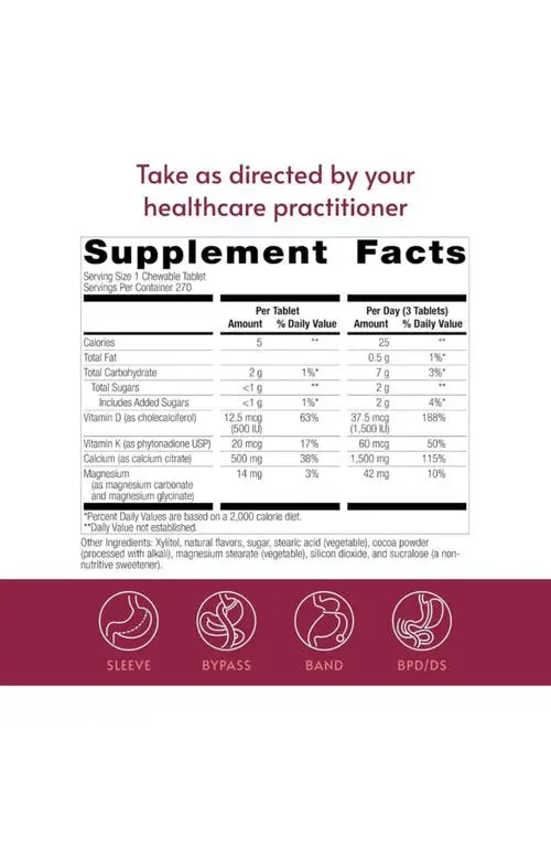 BARIATRIC ADVANTAGE Calcium Citrate Chewable 500mg Supplement 270 Count