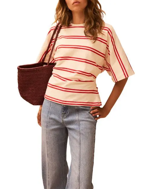 Mint Velvet Striped Batwing T-shirt - Red