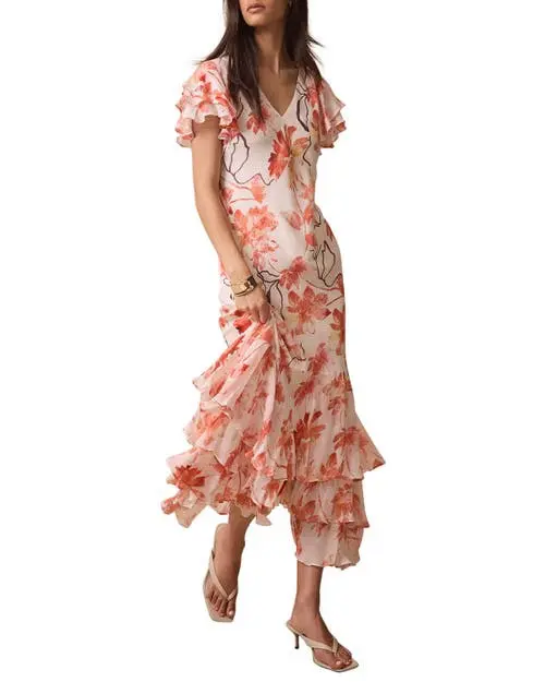 Mint Velvet Floral Ruffled Midi Dress
