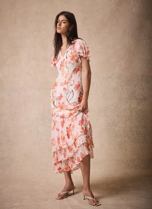 Mint Velvet Floral Ruffled Midi Dress