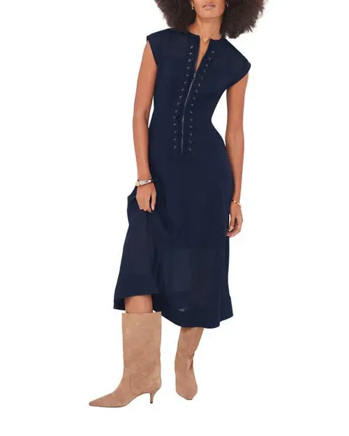 Mint Velvet Sleeveless Zip Front Sheer Panel Midi Dress