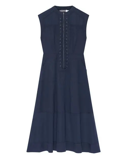 Mint Velvet Sleeveless Zip Front Sheer Panel Midi Dress
