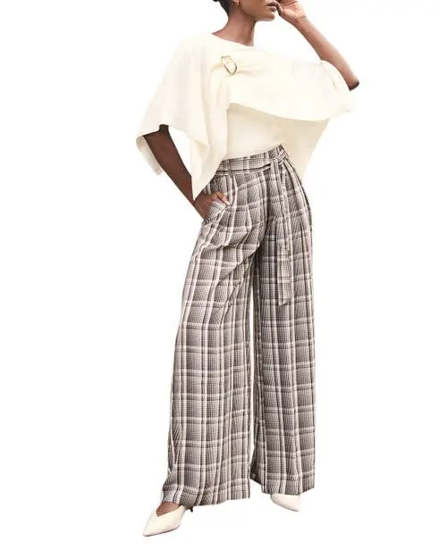 Mint Velvet Check Wide-leg Trousers With Tie Waist