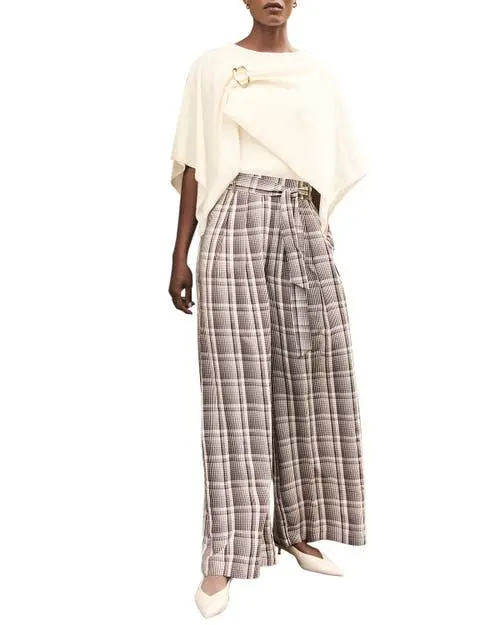 Mint Velvet Check Wide-leg Trousers With Tie Waist