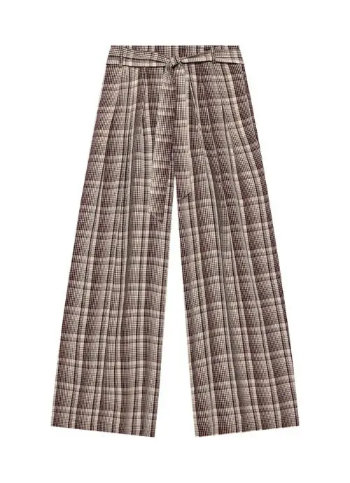 Mint Velvet Check Wide-leg Trousers With Tie Waist