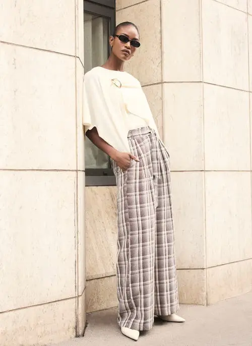 Mint Velvet Check Wide-leg Trousers With Tie Waist