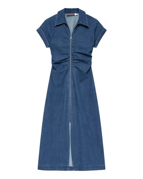 Mint Velvet Denim Ruched Midi Shirt Dress