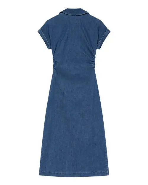 Mint Velvet Denim Ruched Midi Shirt Dress