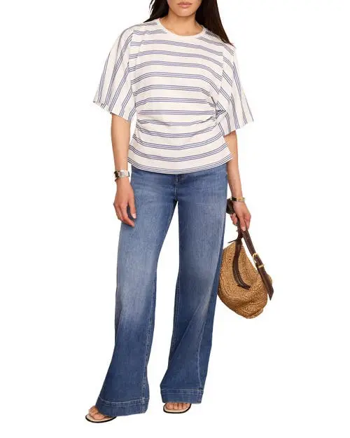 Mint Velvet Cotton Stripe Batwing T-shirt - Blue