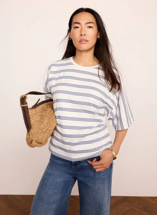 Mint Velvet Cotton Stripe Batwing T-shirt