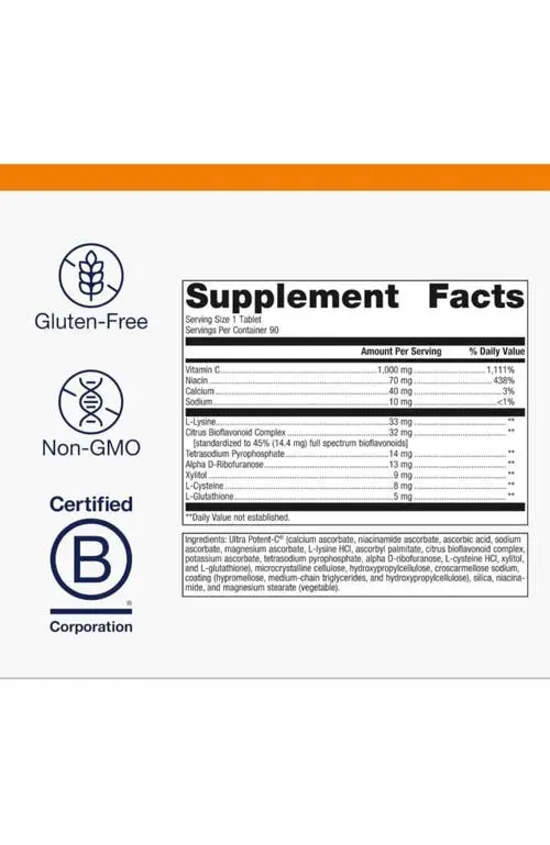 METAGENICS Ultra Potent Buffered Vitamin C Supplement 1000mg 90 Tablets