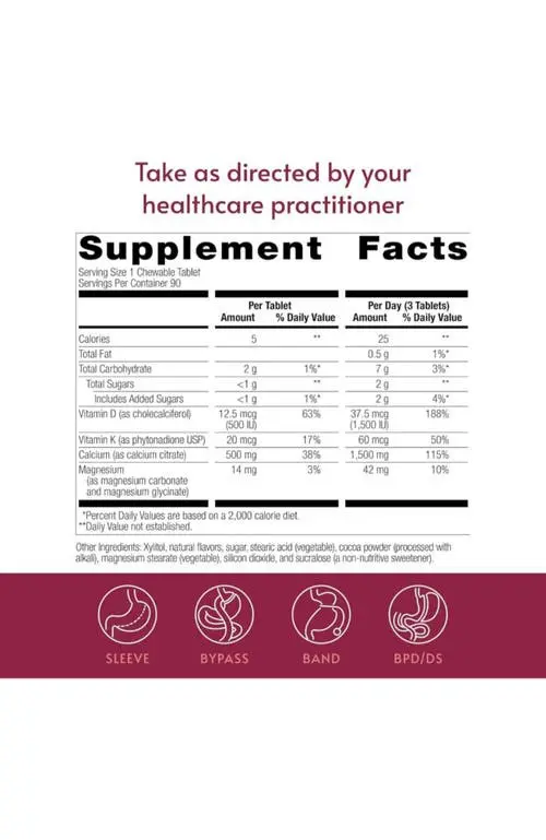 BARIATRIC ADVANTAGE Calcium Citrate Chewable 500 Mg Supplement 90 Count