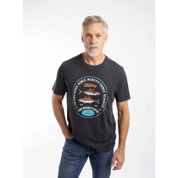 WEIRD FISH Fish Stamp Front Print Graphic T-shirt - Black