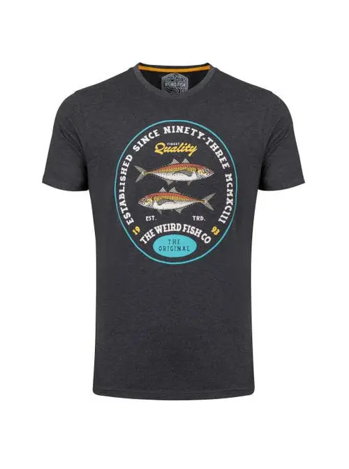WEIRD FISH Fish Stamp Front Print Graphic T-shirt - Black