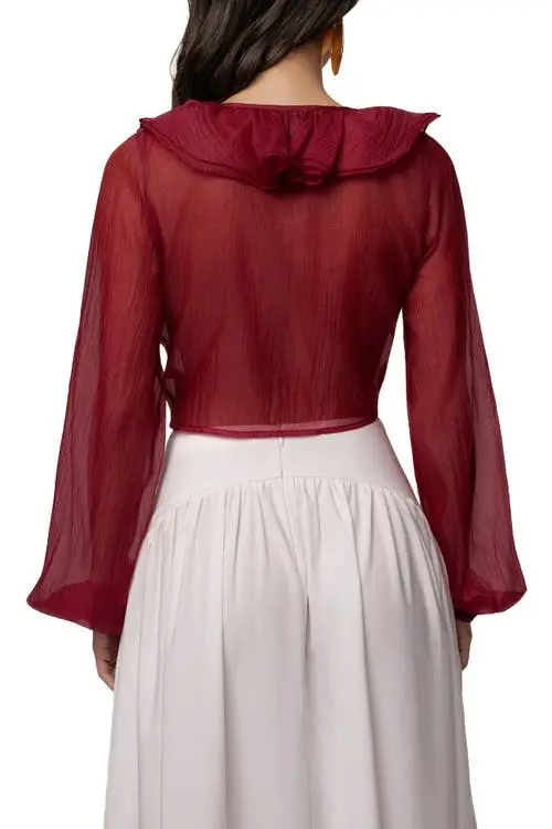 JLUXLABEL Delilah Ruffled Tie Front Cropped Blouse - Berry