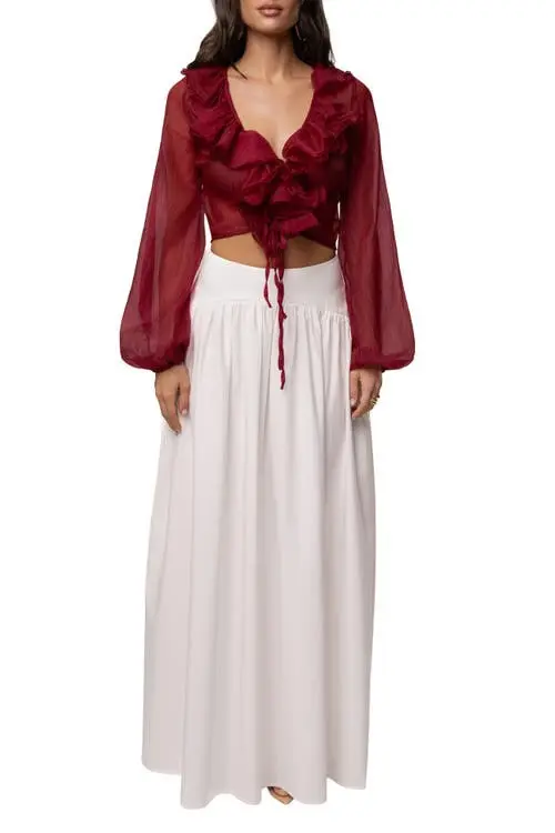 JLUXLABEL Delilah Ruffled Tie Front Cropped Blouse - Berry