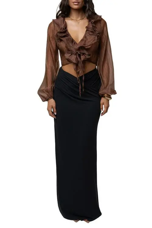 JLUXLABEL Delilah Ruffled Tie Front Cropped Blouse - Bronze