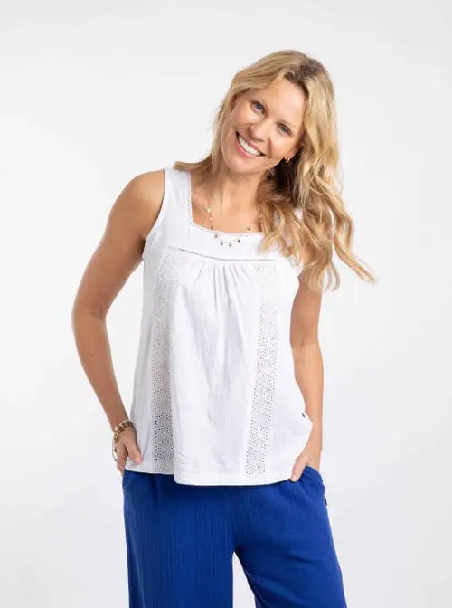 WEIRD FISH Chelle Square Neck Jersey Vest - White