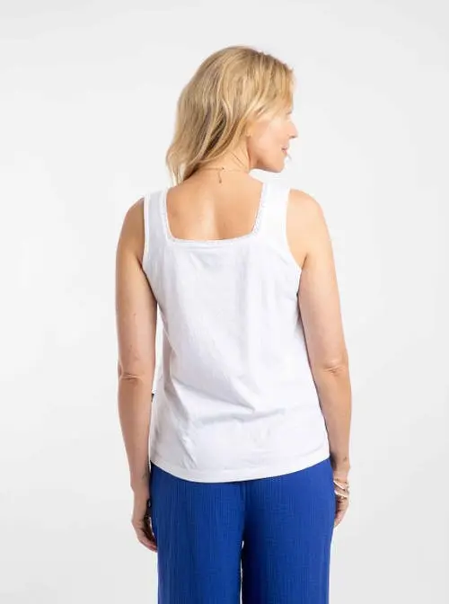 WEIRD FISH Chelle Square Neck Jersey Vest - White
