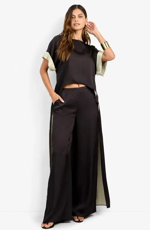 Trina Turk Mattiah Satin Top With Maxi Train - Black