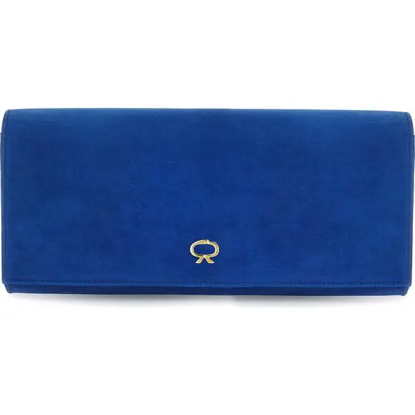 GIANVITO ROSSI Monica Suede Clutch With Ribbon Clasp And Chain Strap - Blue Suede