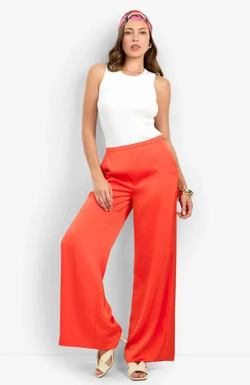 Trina Turk Tavia Wide-leg Satin Pants - Red