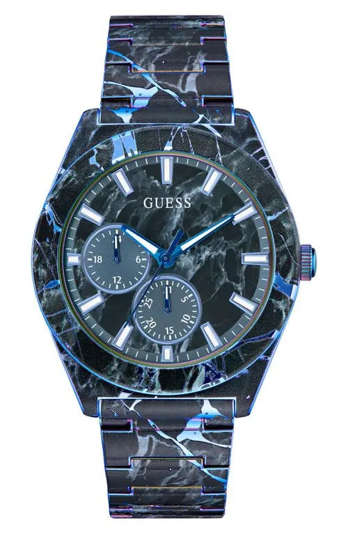 Guess Marbled Multifunction Bracelet Watch - Black/blue Marble