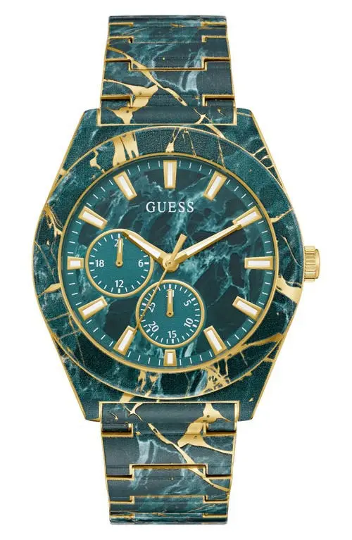 Guess Marbled Multifunction Bracelet Watch - Green Marble