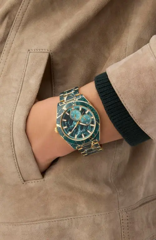Guess Marbled Multifunction Bracelet Watch - Green Marble