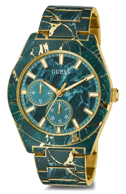 Guess Marbled Multifunction Bracelet Watch - Green Marble