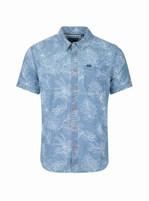 WEIRD FISH Russell Printed Short Sleeve Shirt - Denim