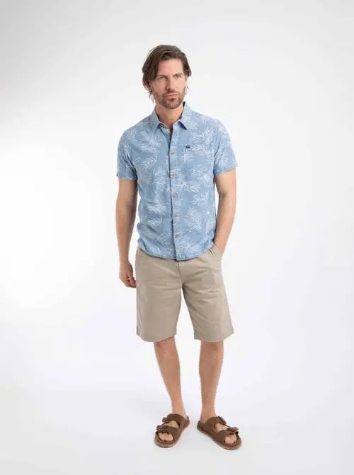 WEIRD FISH Russell Printed Short Sleeve Shirt - Denim