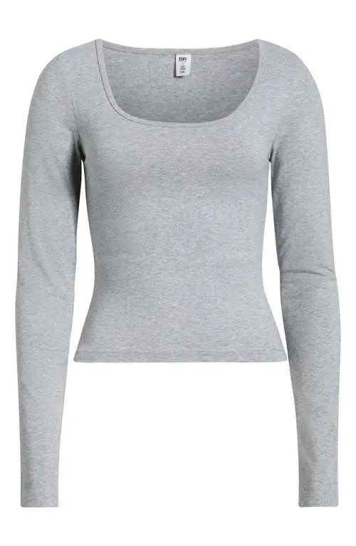 Bp. Deep Scoop Neck Long Sleeve Cotton Blend Tee - Grey Soft Heather