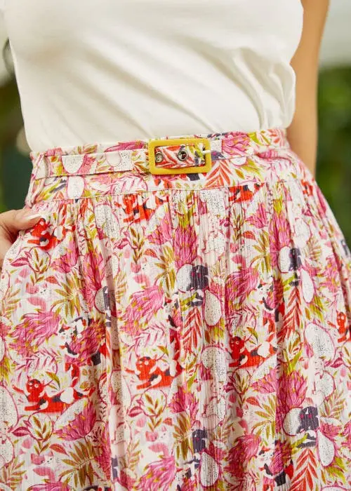 MODCLOTH A-line Skirt With Belted Waist And Dragon Fruit Print