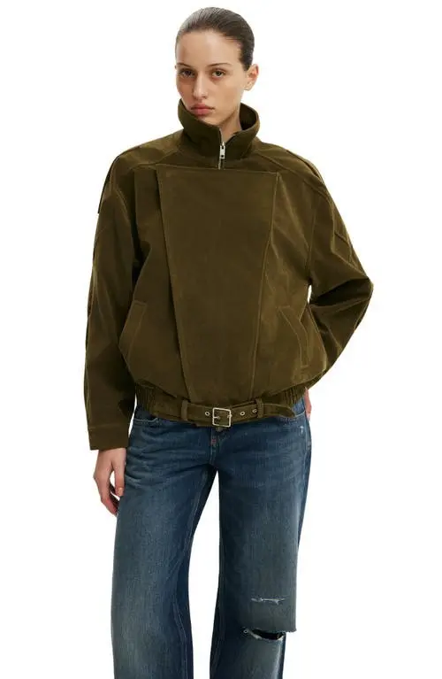 COTTONON Cotton On Faux Suede Biker Jacket With Belted Hem