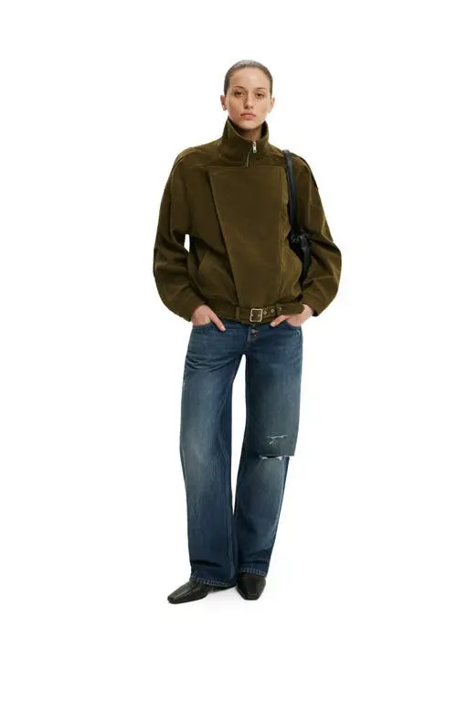COTTONON Cotton On Faux Suede Biker Jacket With Belted Hem