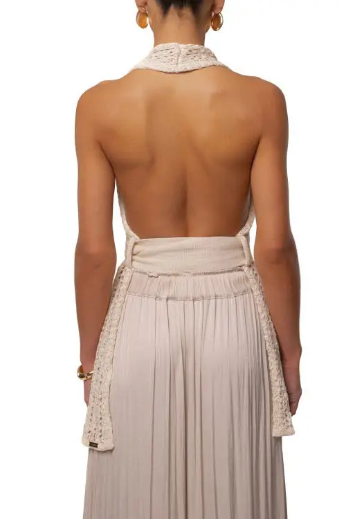 JLUXLABEL Low Tide Crochet Halter Top With Adjustable Waist Sash