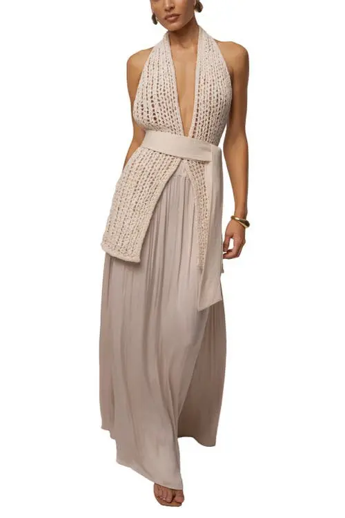 JLUXLABEL Low Tide Crochet Halter Top With Adjustable Waist Sash