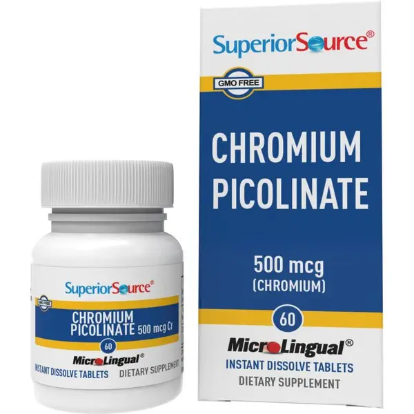 SUPERIOR SOURCE Chromium Picolinate Fast Dissolving Mineral Supplement Tablets - White
