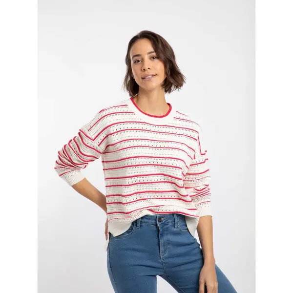 WEIRD FISH Liah Pointelle Striped Crew Neck Jumper