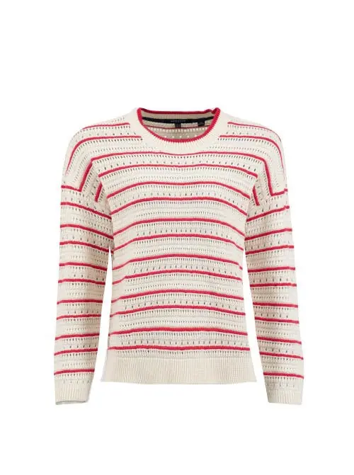 WEIRD FISH Liah Pointelle Striped Crew Neck Jumper
