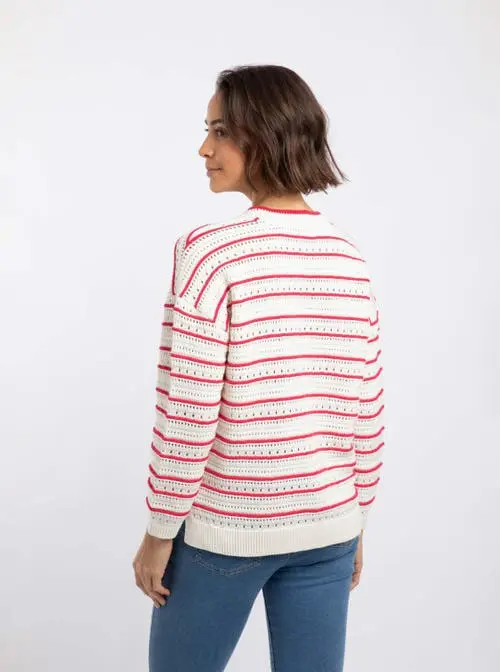 WEIRD FISH Liah Pointelle Striped Crew Neck Jumper