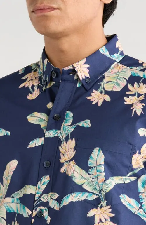 KAHALA Banana Blossoms Cotton Button-down Shirt - Navy