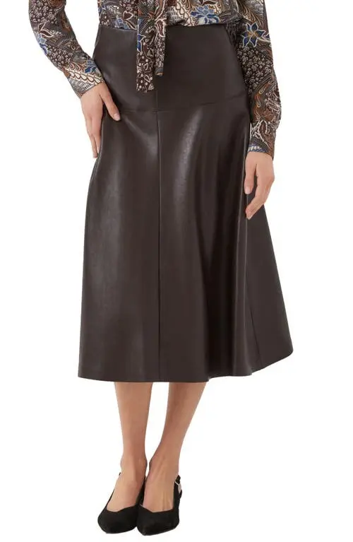Karen Kane Faux Leather Midi Skirt - Chocolate