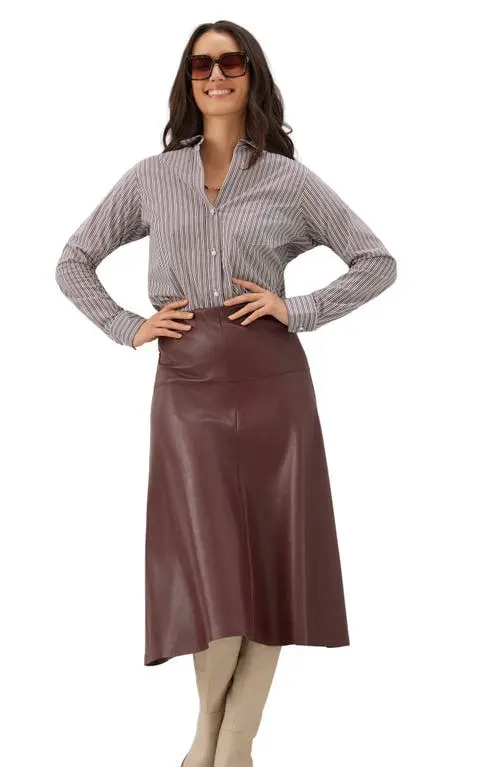 Karen Kane Faux Leather A-line Midi Skirt