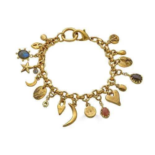LONI PAUL JEWELRY 14k Over Brass Talisman Charm Bracelet With Gemstones - Gold