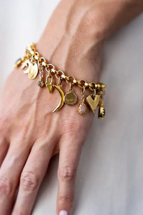 LONI PAUL JEWELRY 14k Over Brass Talisman Charm Bracelet With Gemstones